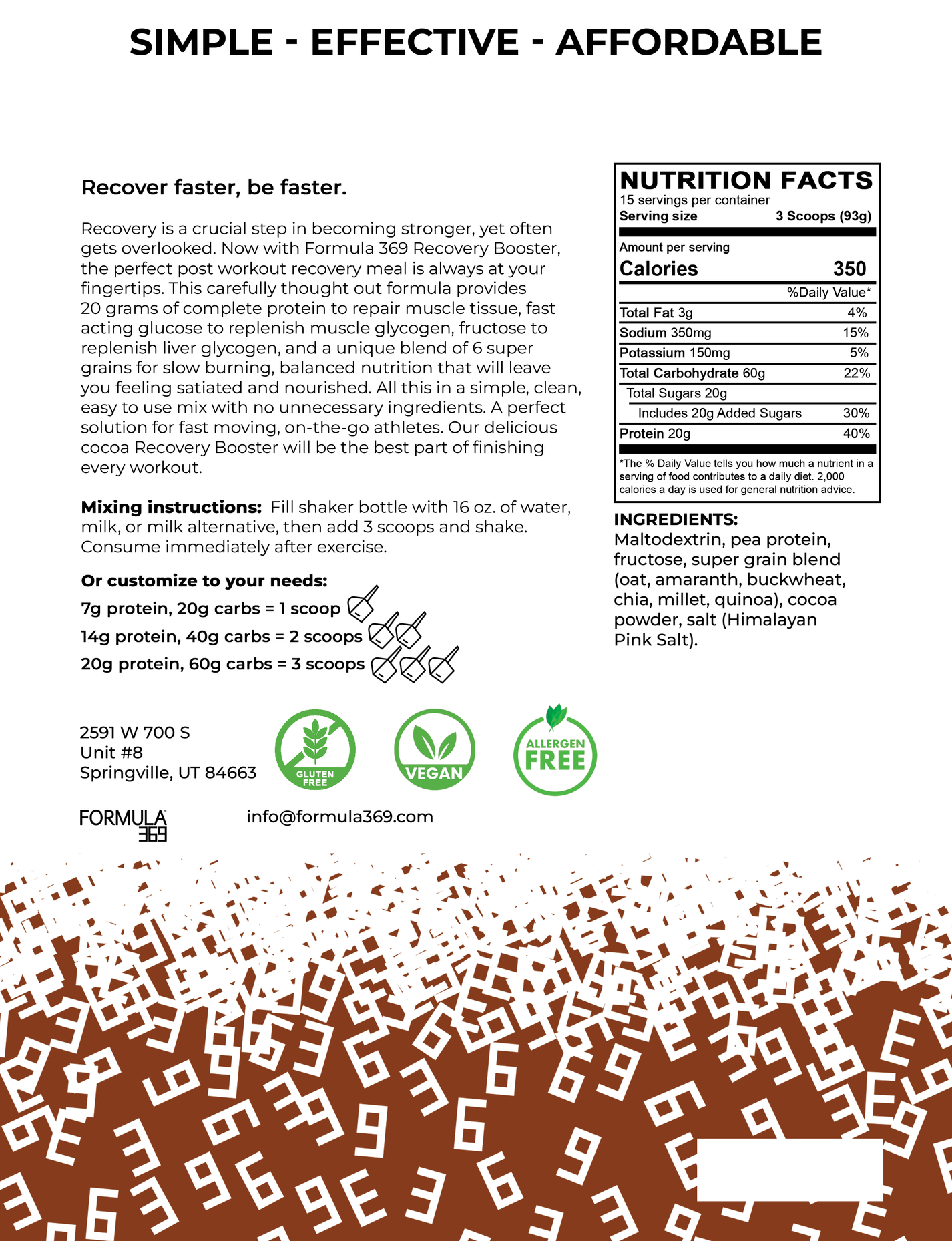 Formula 369 RecoveryBooster - Vegan High Protein Recovery Mix – Formula369